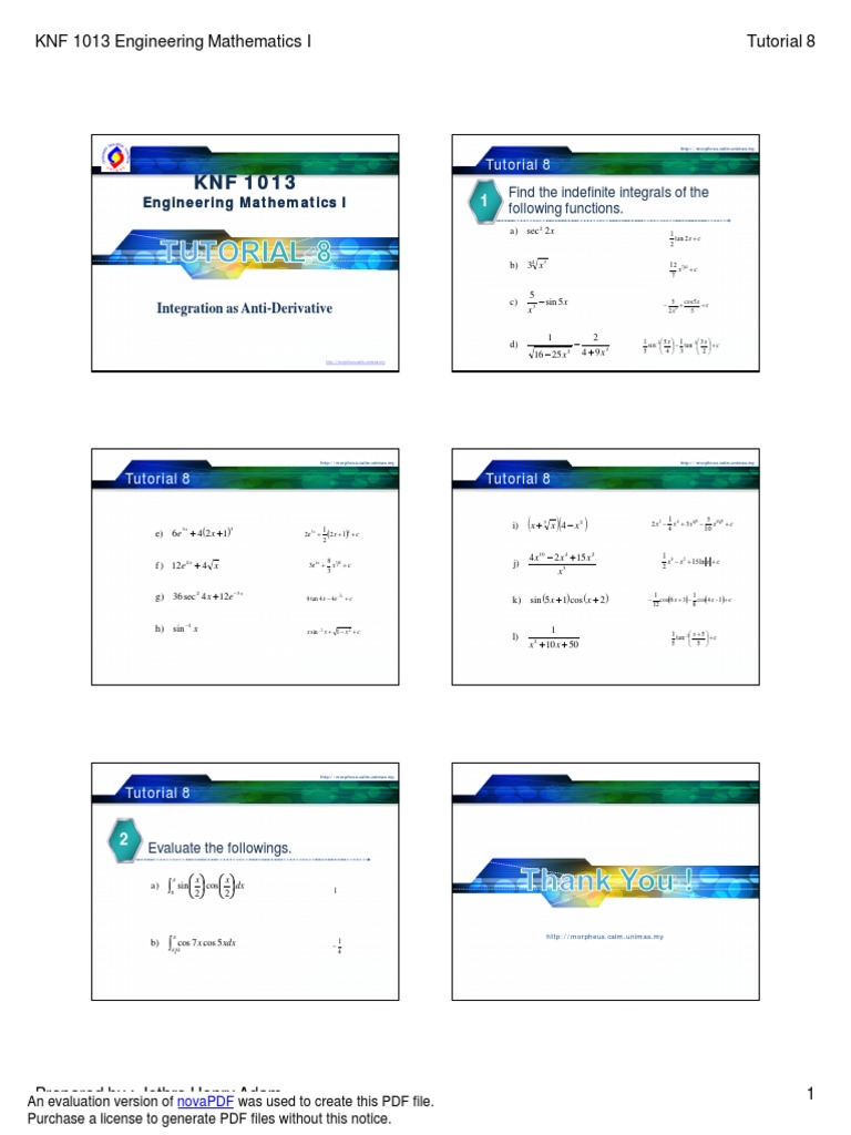 Tutorial 8 - Integration As Anti-Derivative | PDF | Mathematical ...