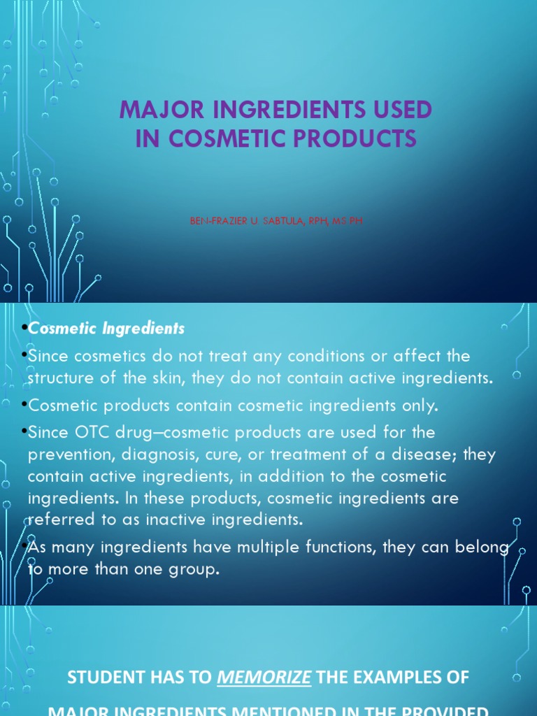 Major Ingredients Used in Cosmetic Products - Enhanced PPT 032021 | PDF ...