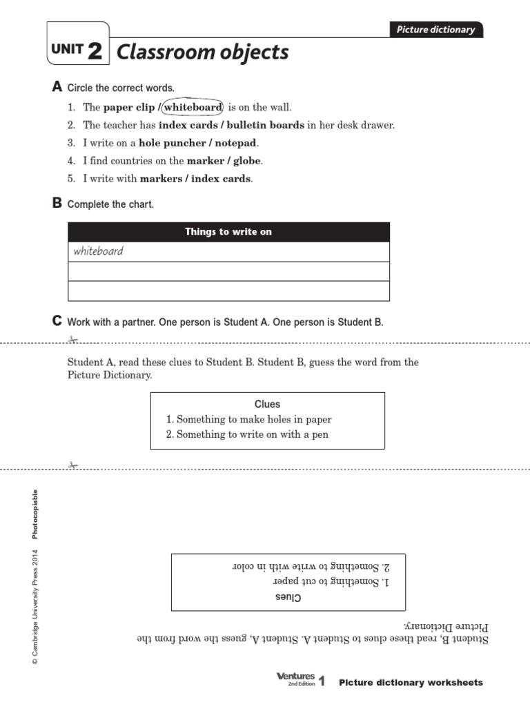Ventures Level 1 Unit 2 Picture Dictionary Activity | PDF