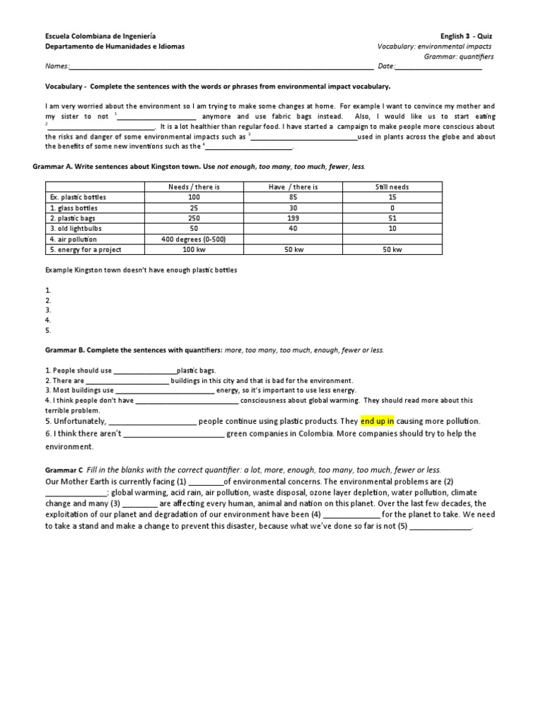 Quantifiers Workshop | PDF | Environmental Degradation | Natural Environment
