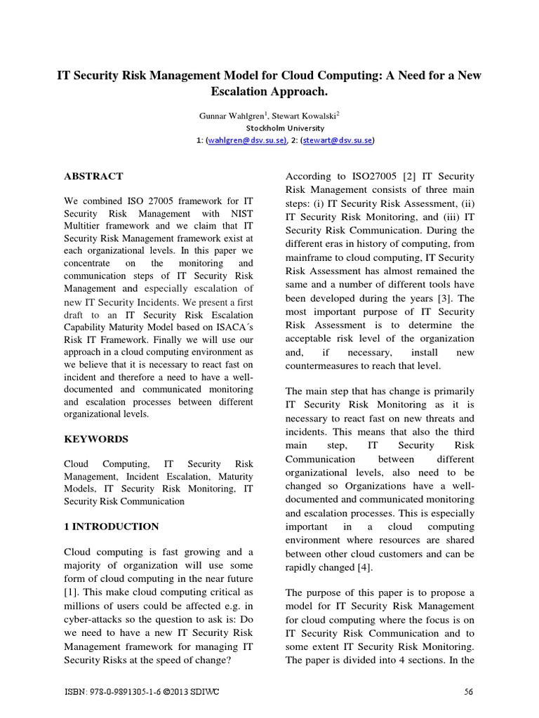 IT Security Risk Management Model For CL | PDF | Cloud Computing | Risk