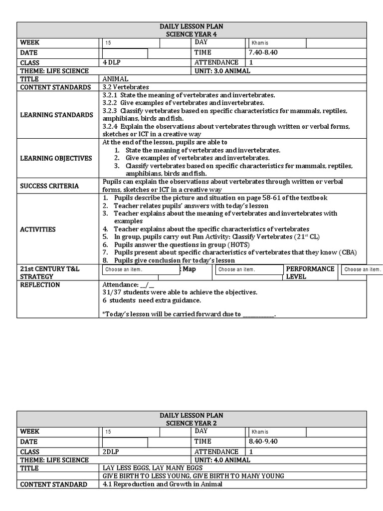 6 Mei Thurs | PDF | Lesson Plan | Vertebrates
