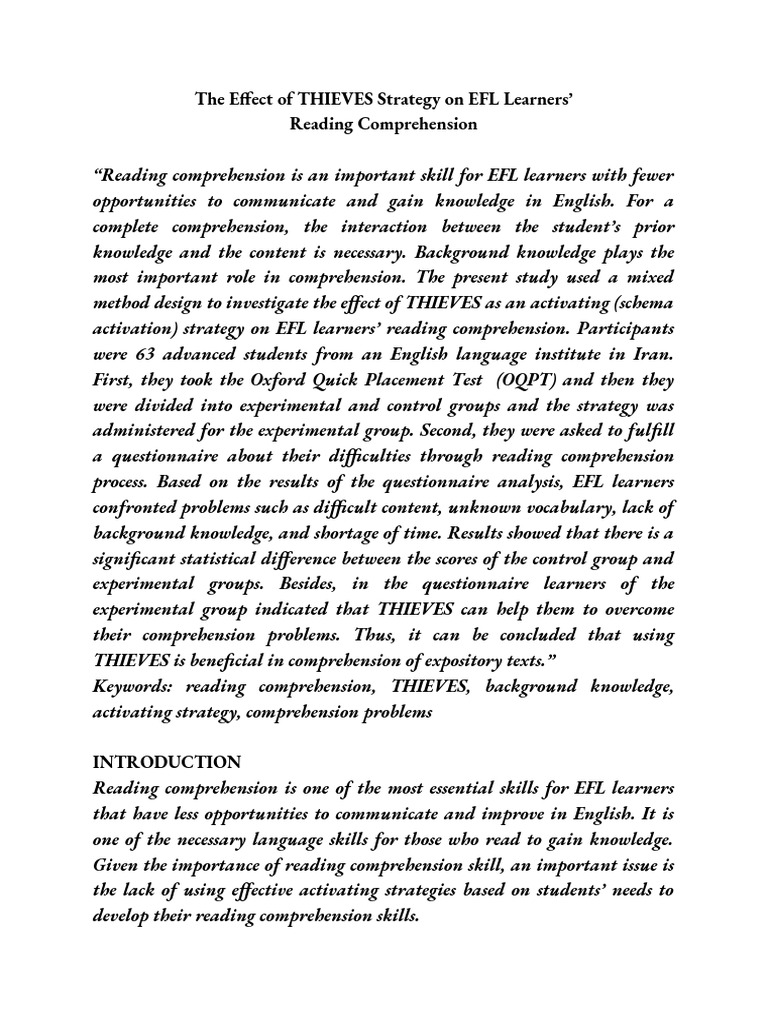 Thieves Strategy | PDF | Reading Comprehension | English As A Second Or ...
