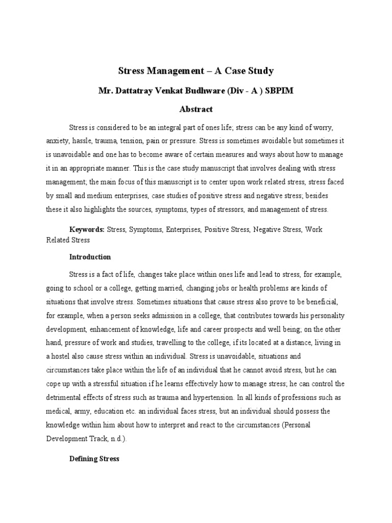 Stress Management Case Study | PDF | Stress (Biology) | Mental Disorder