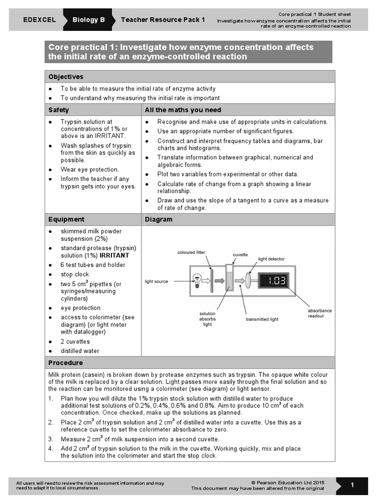Core Practical 1: Investigate How Enzyme Concentration Affects The ...
