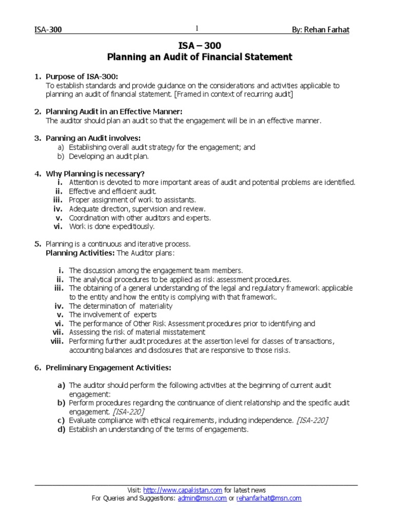 Auditing Notes by Rehan Farhat ISA 300 | PDF | Internal Control | Audit