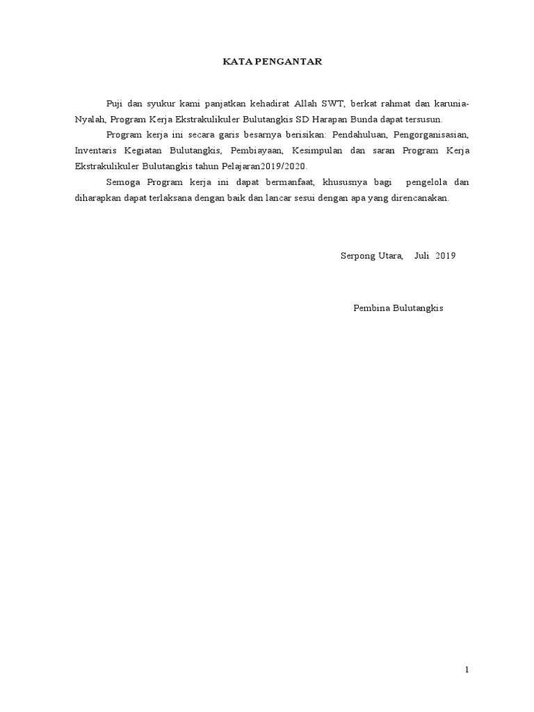 Program Ekstrakurikuler Bulutangkis 2019 | PDF