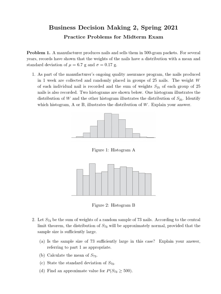 Business Decision Making 2, Spring 2021: Practice Problems For Midterm Exam | PDF | Confidence ...