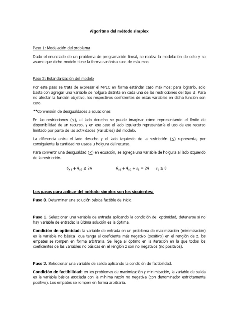 Algoritmo Del Método Simplex | PDF | Ciencias de la Computación | Análisis