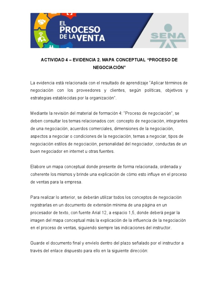 Actividad 4 - Evidencia 2. Mapa Conceptual "Proceso de Negociación" | PDF