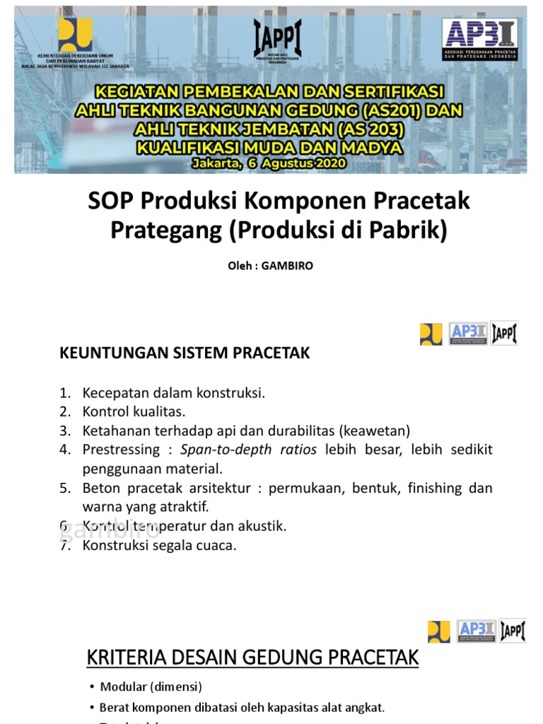 SOP Produksi Komponen Pracetak Prategang (Produksi Di Pabrik) | PDF