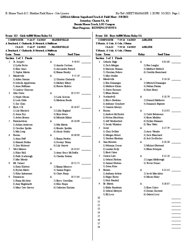 5a Running Event Heat Sheets | PDF | Track And Field | Sport Of Athletics
