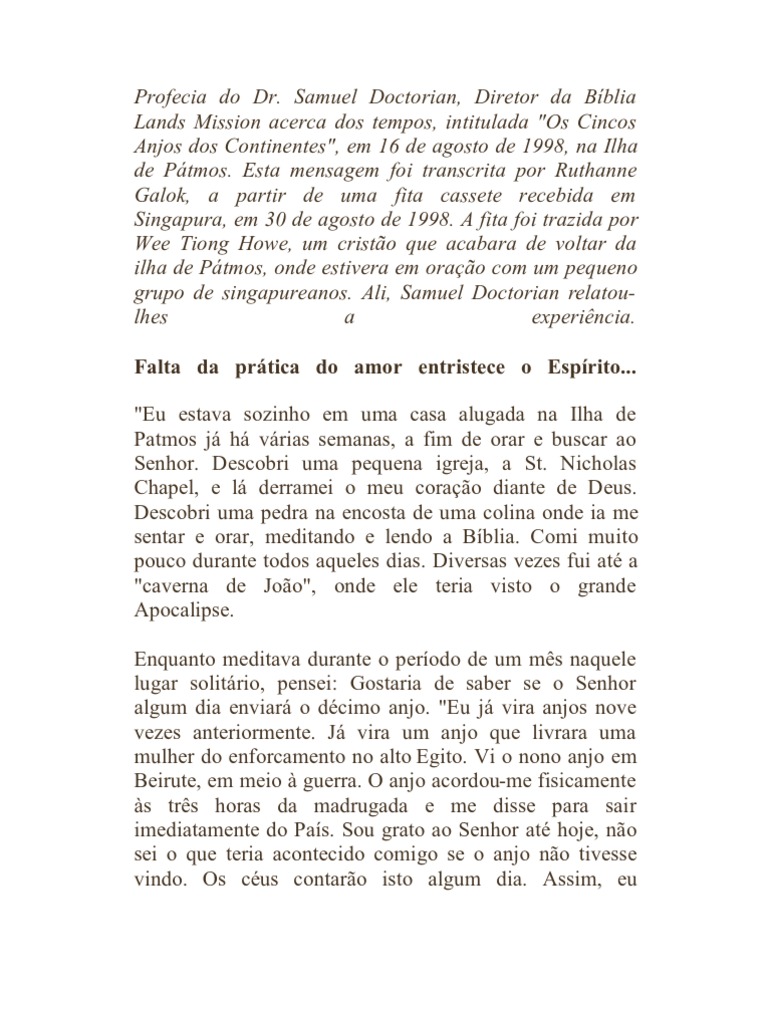 Profecia dos Anjos por Samuel Doctorian | PDF | Anjo | Ásia