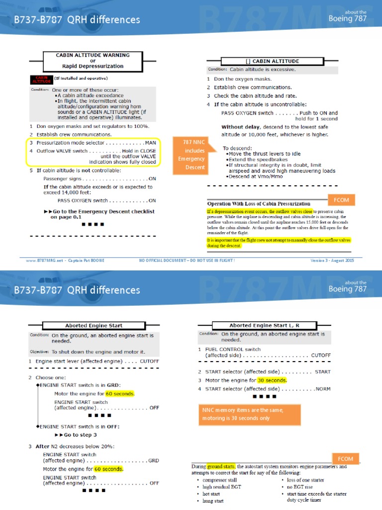 B737-B787 QRH Differences: 787 NNC Includes Emergency Descent | PDF ...