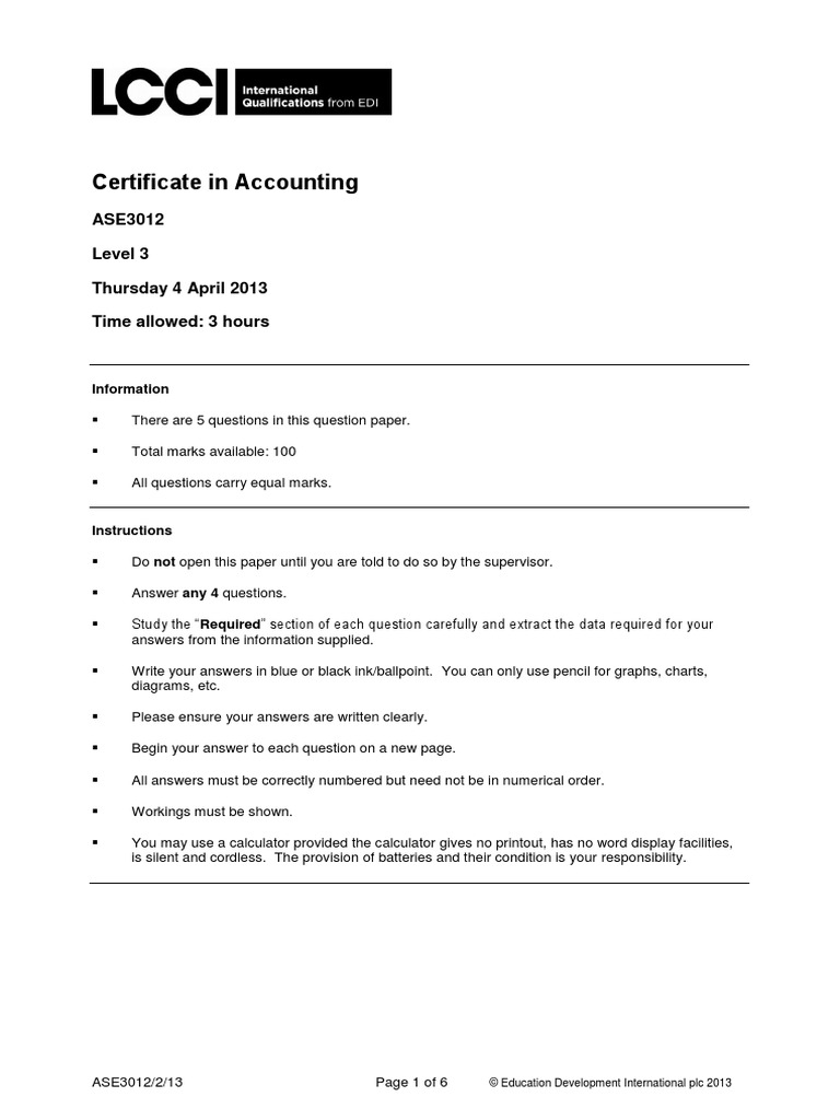 Accounting L3 Past Paper Series 2 2013 | PDF | Dividend | Stocks