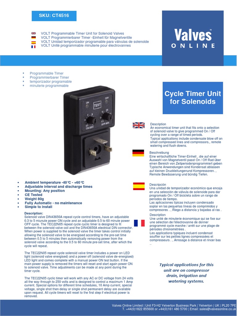 Cycle Timer Unit For Solenoids: SKU: CT4516 | PDF | Timer | Power Supply