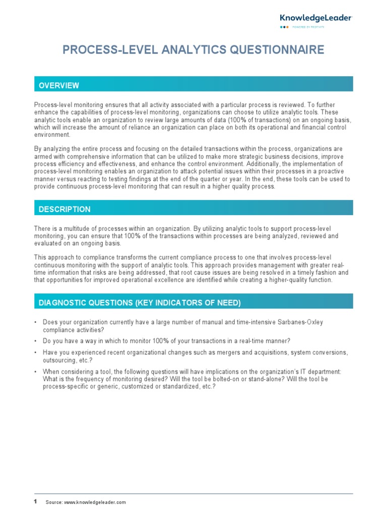 Process-Level Analytics Questionnaire | PDF | Analytics | Internal Control