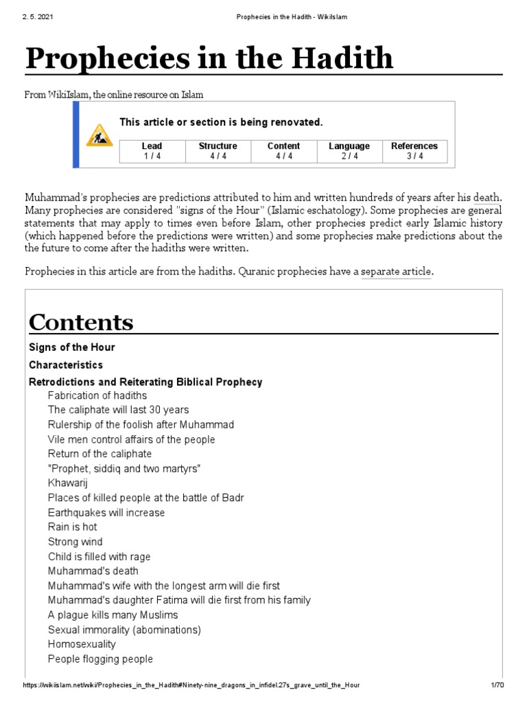 List of Muhammad's Prophecies in The Hadiths | PDF | Hadith | Caliphate
