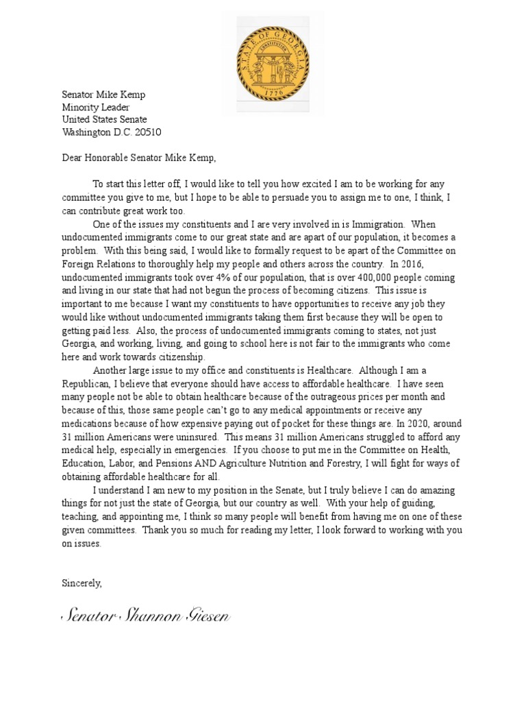 Committee Request Letter | PDF | Immigration | United States Senate