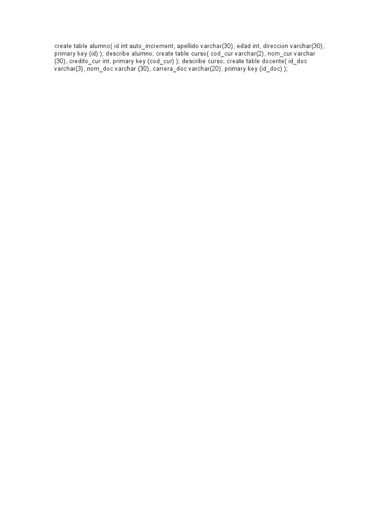 Estructura de Tablas en SQL para Alumnos | PDF