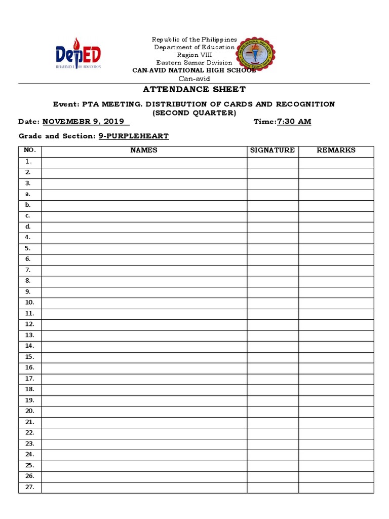 Attendance PTA 2ND QUARTER | PDF