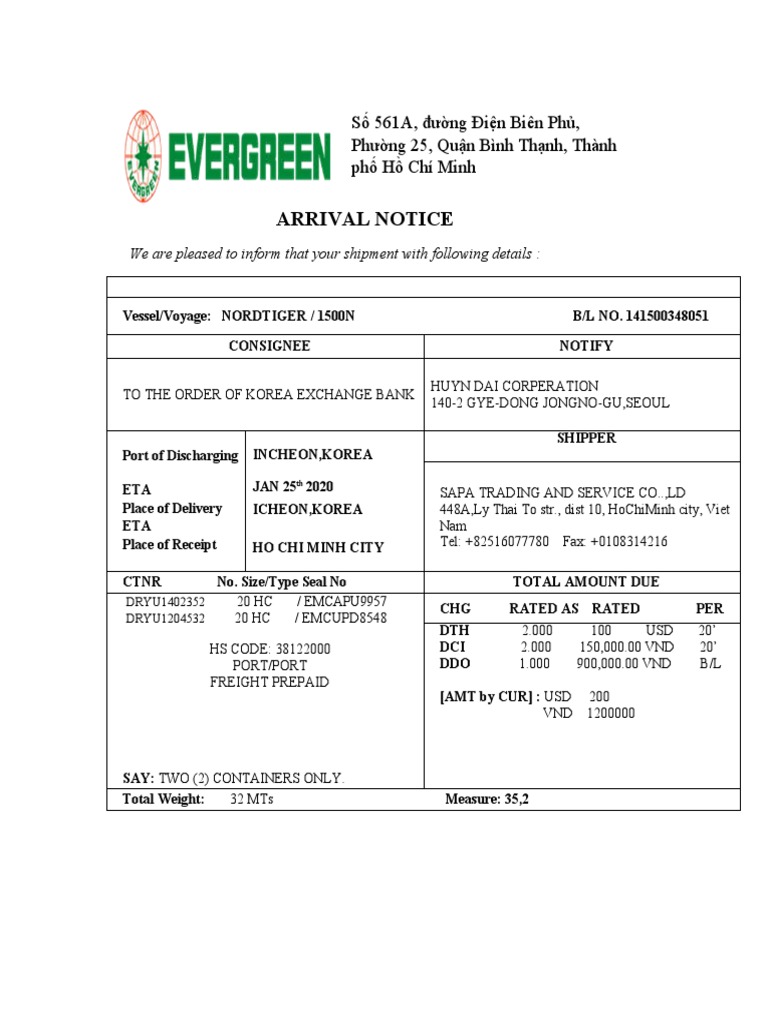 Arrival Notice: Số 561A, đường Điện Biên Phủ, Phường 25, Quận Bình ...