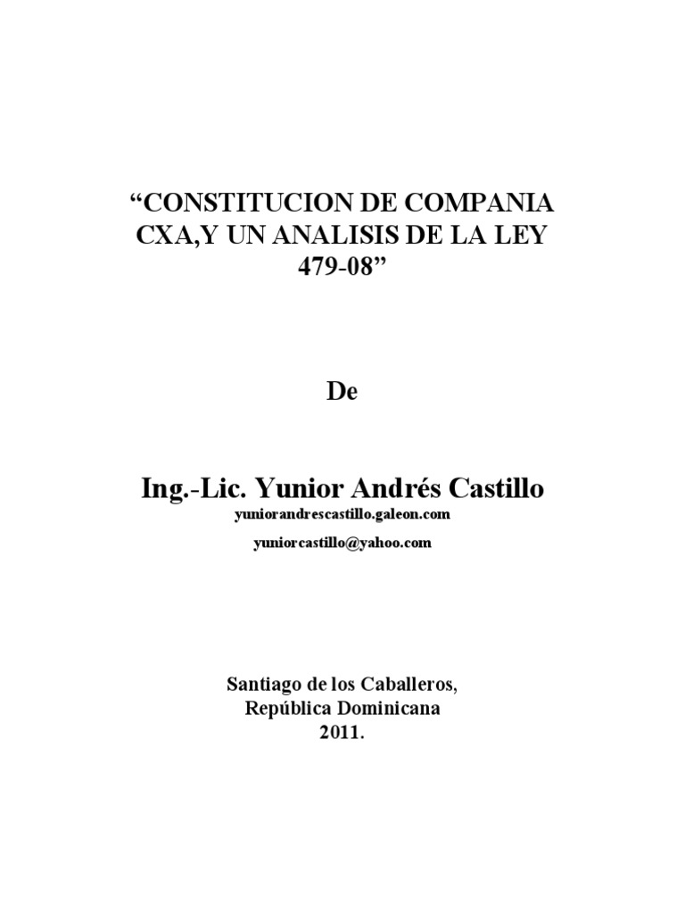 Constitución de Compañía CXA, y Un Analisis de La Ley 479-08 | PDF ...