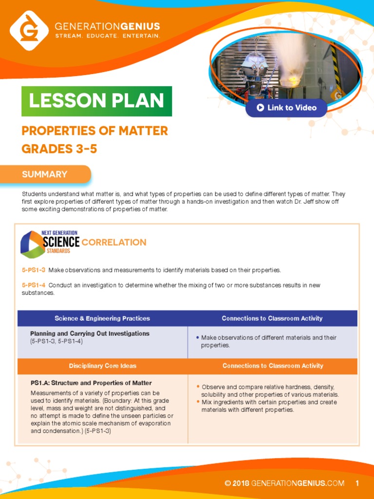 Properties of Matter Lesson Plan GG | PDF | Matter | Diamond
