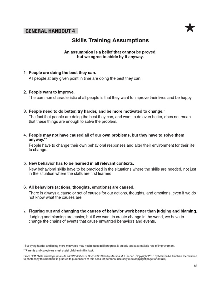 Skills Training Assumptions | PDF