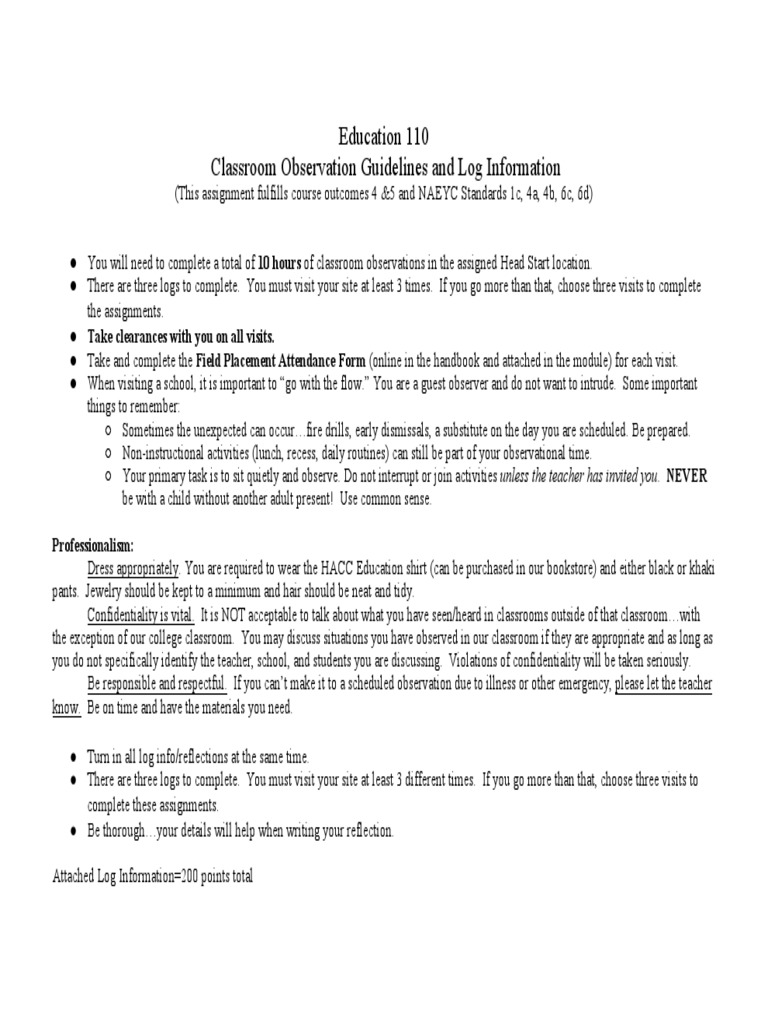 Ed 110 Observation Log | PDF | Classroom | Teachers