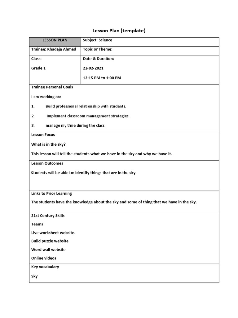 Lesson Plan Tamplet | PDF | Lesson Plan | Applied Psychology