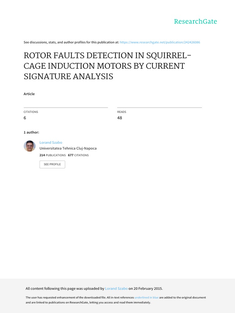 Rotor Faults Detection In Squirrel Cage Induction Motors By Current Signature Analysis Nota