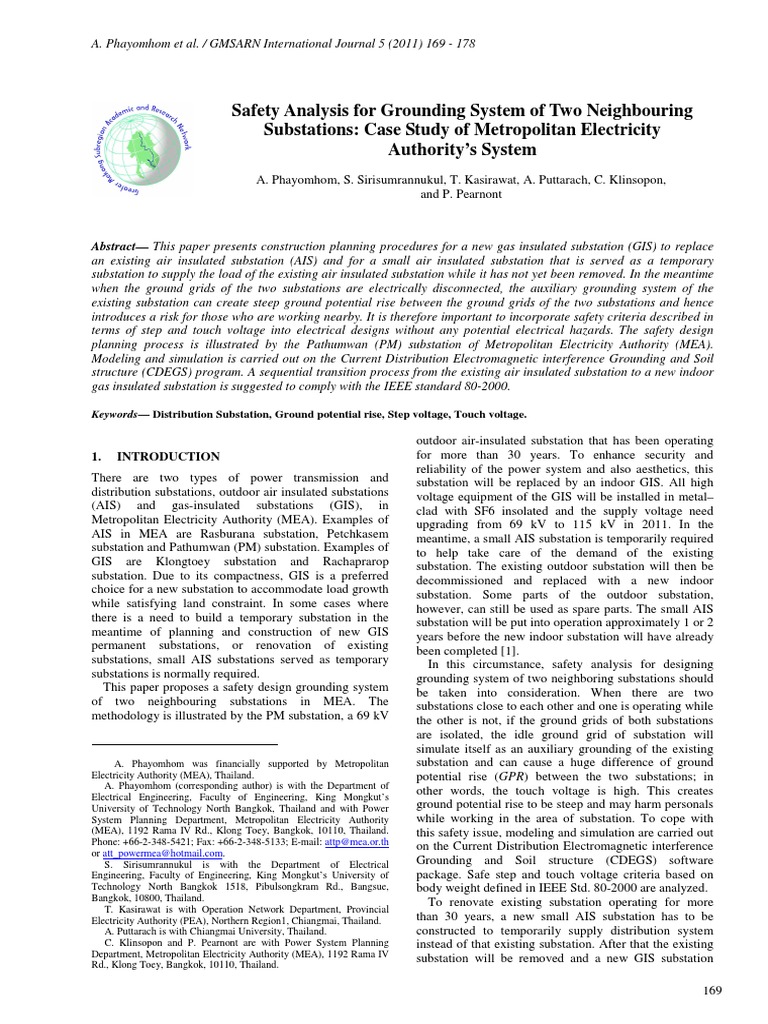 Safety Analysis For Grounding System of Two Neighbouring Substations Case Study of Metropolitan ...