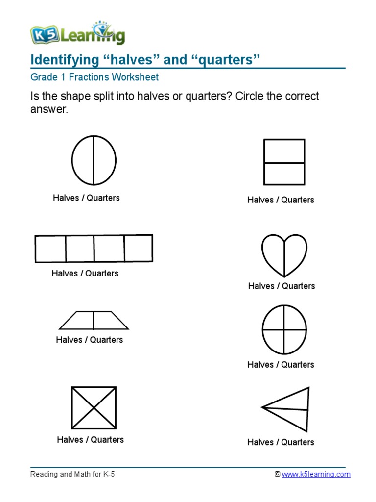 Grade 1 Fractions Halves Quarters 1without | PDF | Language Arts ...