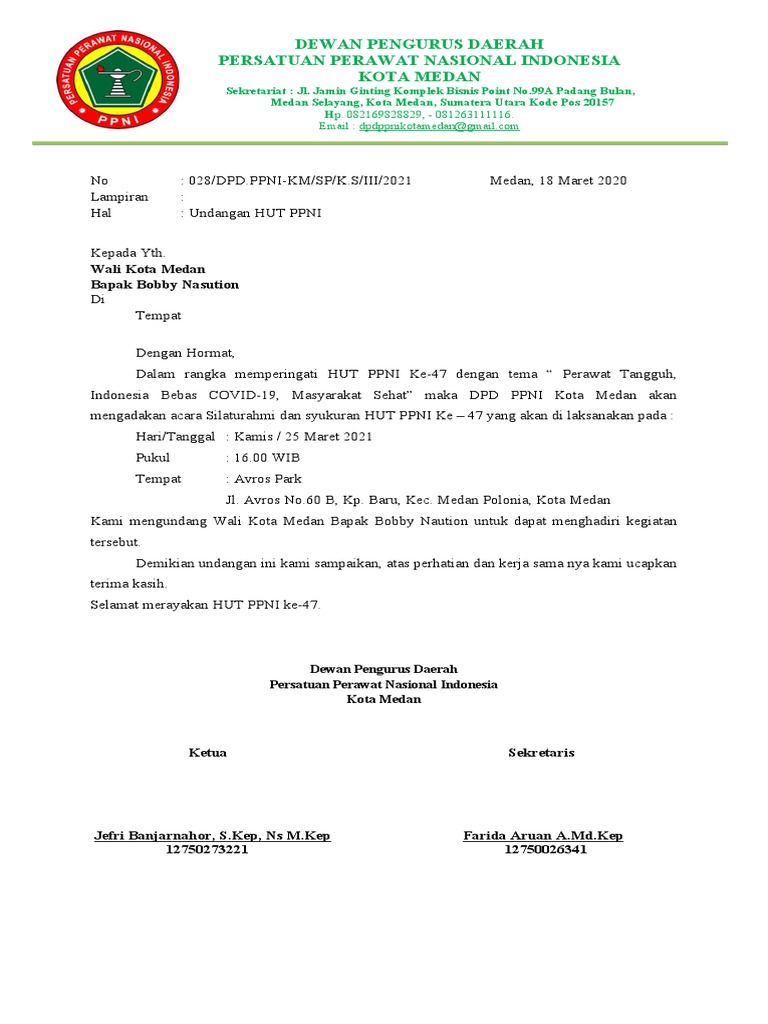 Undangan HUT PPNI Ke-47 di Medan | PDF