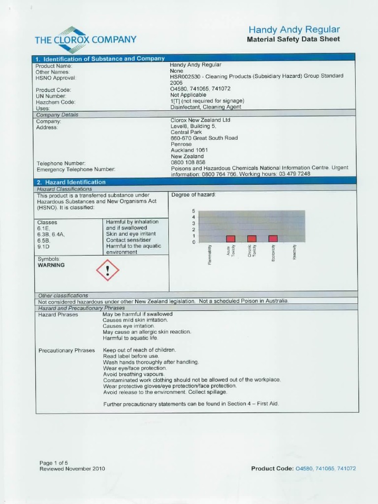 Handy Andy MSDS Regular | PDF