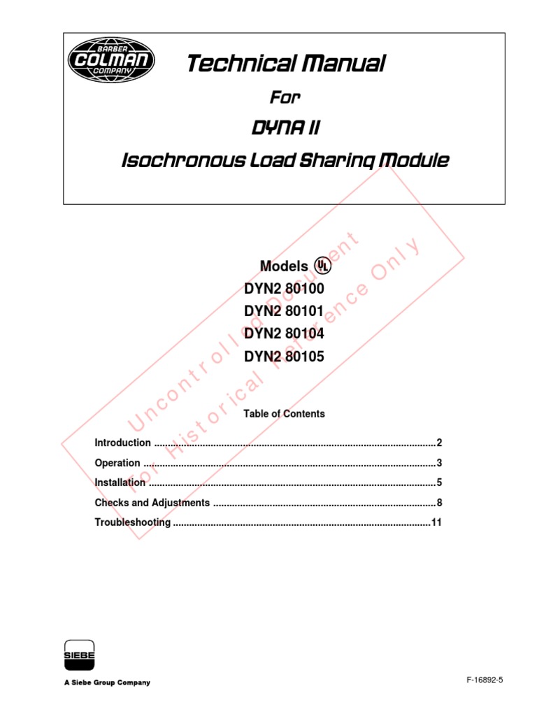 Technical Manual: Dyna Ii Isochronous Load Sharing Module | PDF ...