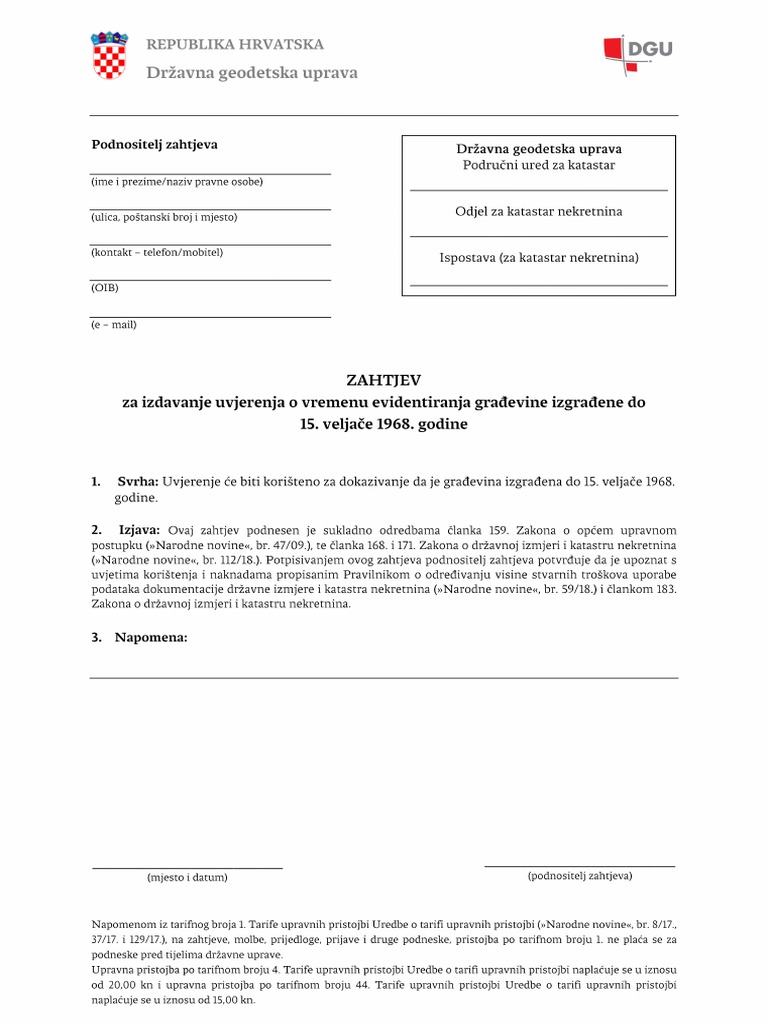 Ocr Zahtjev-Uvjerenje o Vremenu Evidentiranja Građevine 68 - Podrucni ...