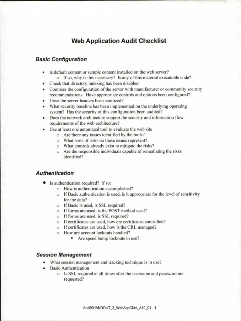 Web Application Audit Checklist | PDF | Transport Layer Security | World Wide Web