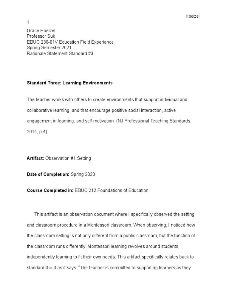 Rationale Statement 7 For Educ 212 Artifact 2 | PDF | Montessori ...