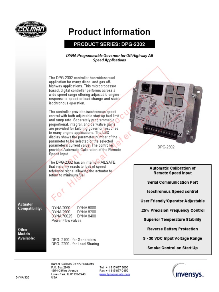 Product Information for the DPG-2302 Programmable Governor: A Highly ...