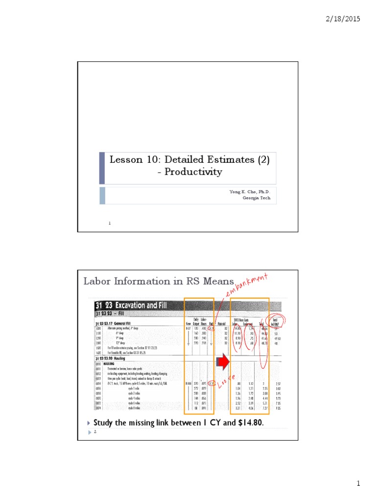 Lesson 10: Detailed Estimates (2) - Productivity: Labor Information in ...