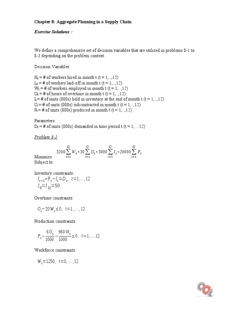 Exercise Solutions:: Chapter 8: Aggregate Planning in A Supply Chain ...
