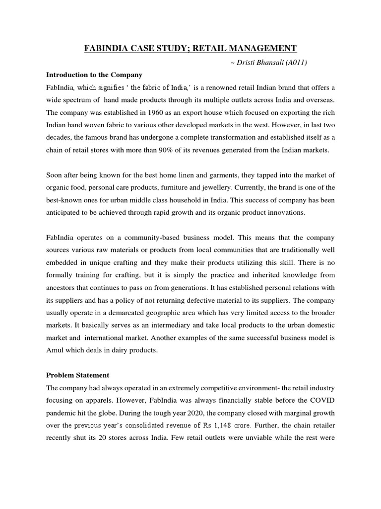 A011 - FabIndia Case Study | Download Free PDF | Brand | Franchising