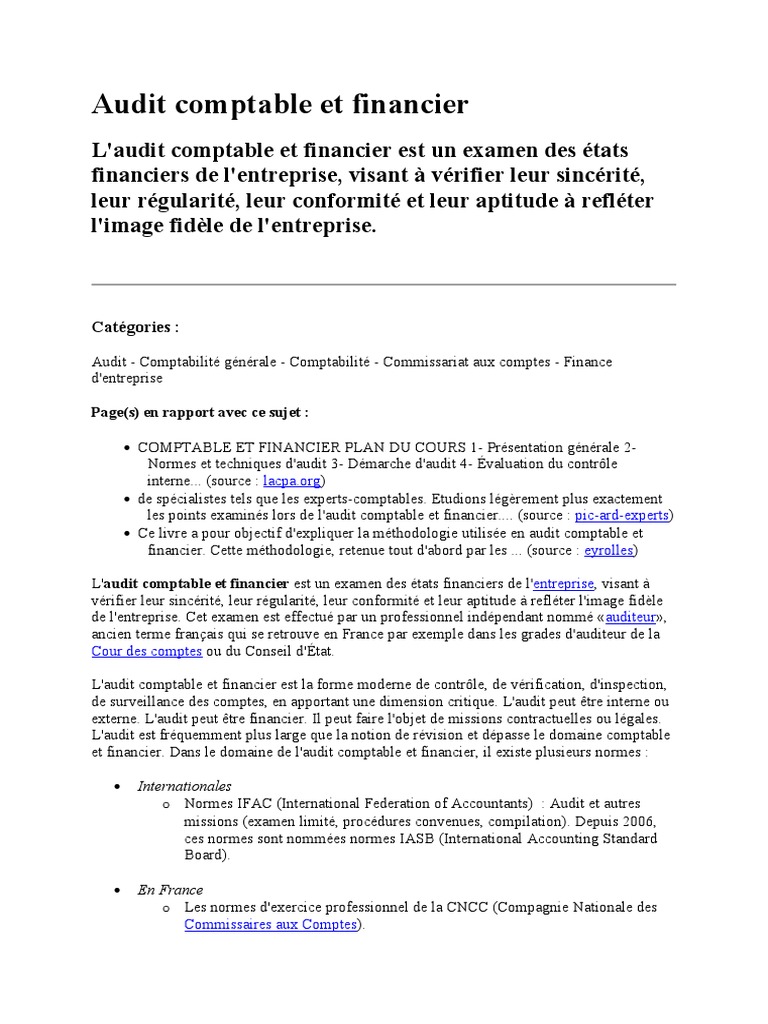 Audit Comptable Et Financier | PDF | Audit financier | Audit interne