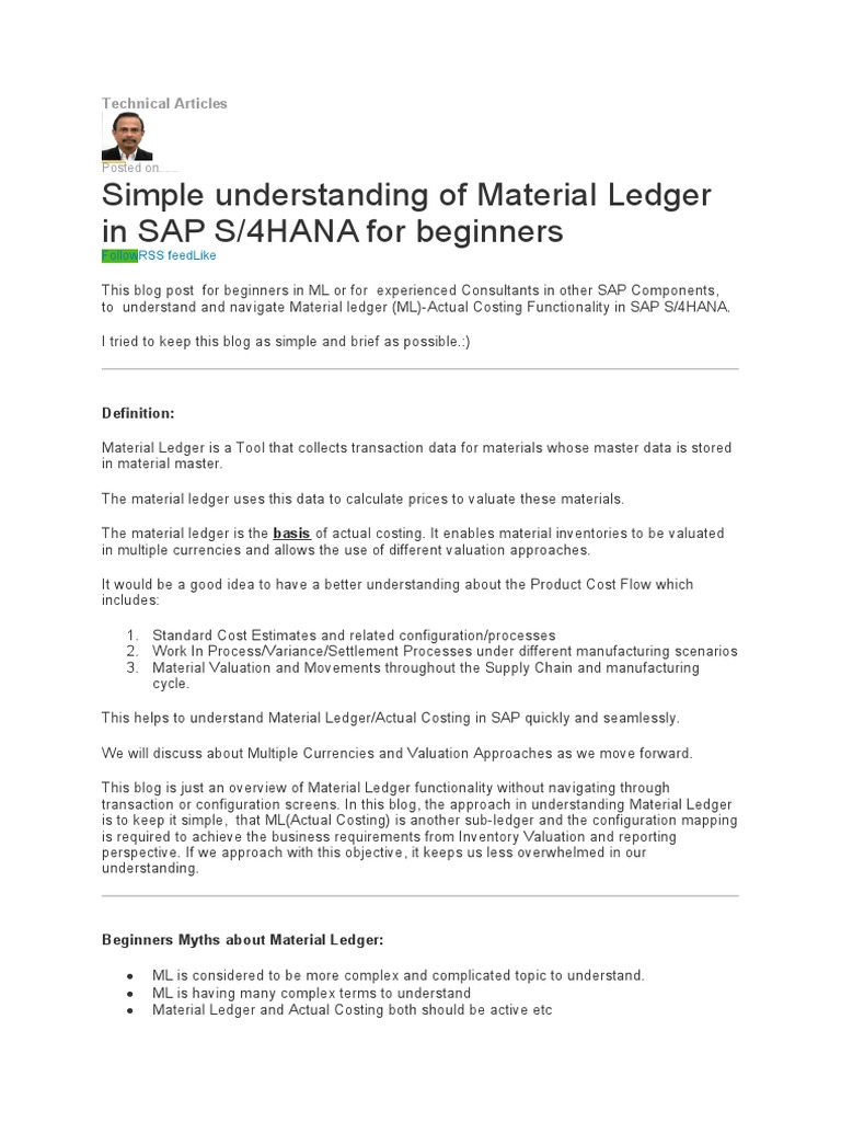 Simple Understanding of Material Ledger in SAP S4HANA For Beginners ...