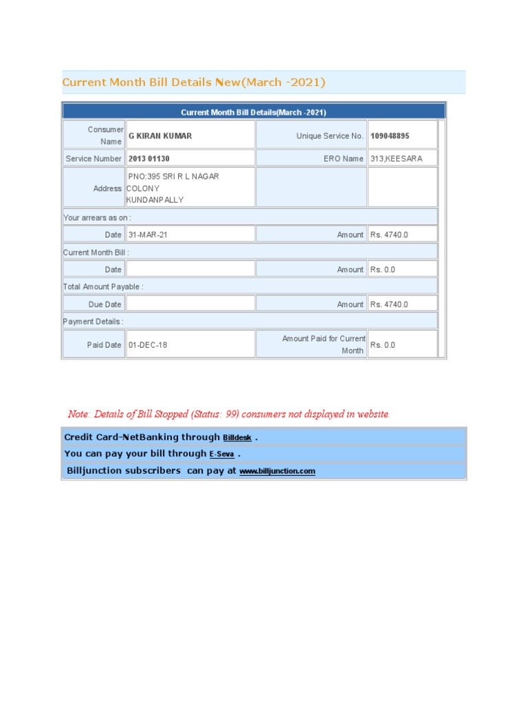 Current Month Bill Details New | PDF