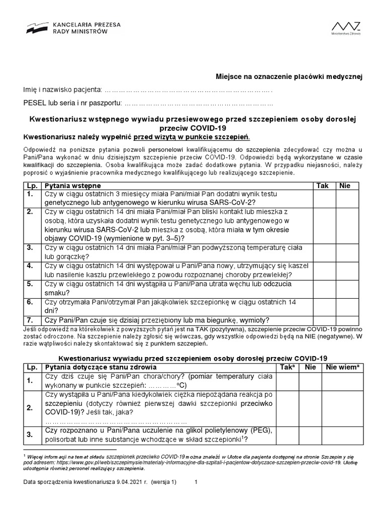 Kwestionariusz | PDF