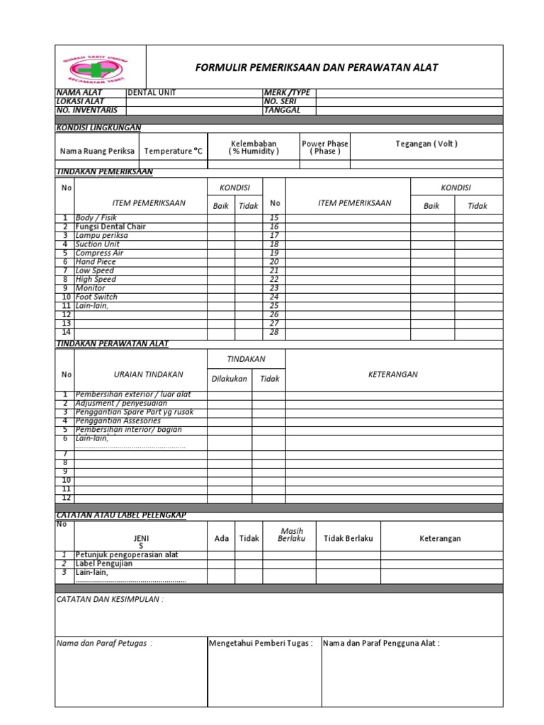 Formulir Pemeriksaan Dan Perawatan Alat 2 | PDF