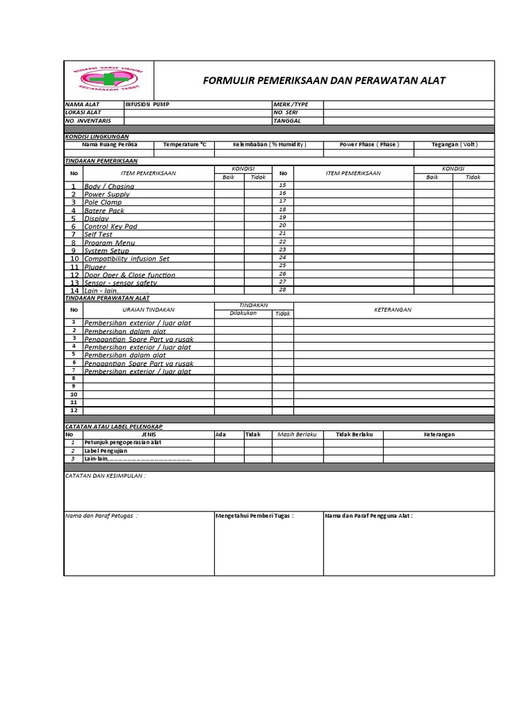 Formulir Pemeriksaan Dan Perawatan Alat | PDF